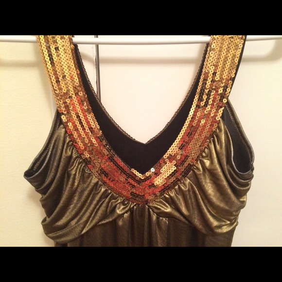 mandee | Dresses | Mandee Dark Green W Gold Sparkles Cocktail Dress ...