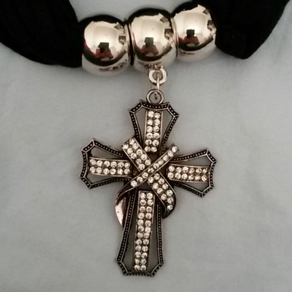 Accessories | Black Infinity Scarf With Cross | Poshmark