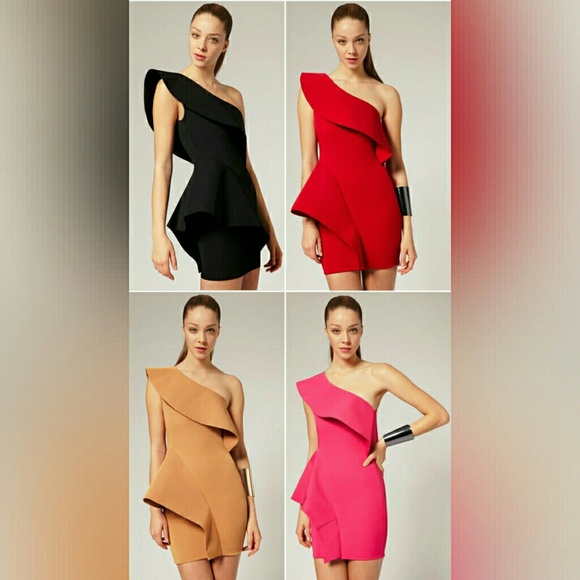 AQ/AQ | Dresses | Asos Aqua Asymmetric Ruffle Peplum Dress Hot Pink ...