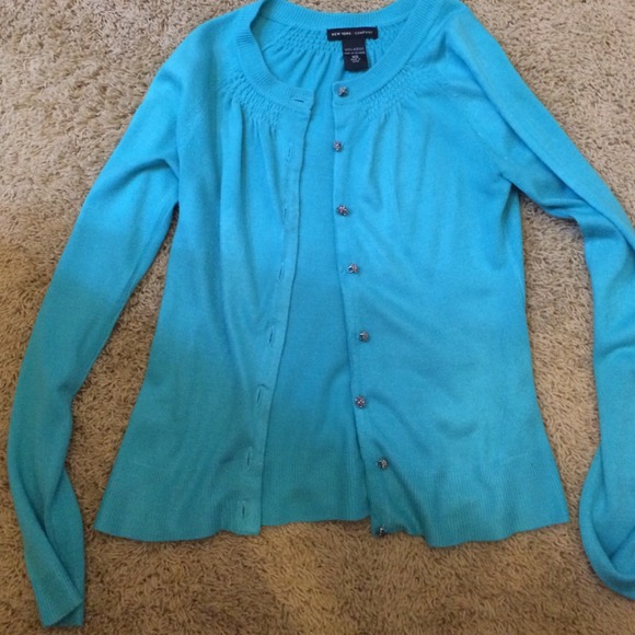 Sweaters | Aqua Blue Cardigan With Crystal Buttons | Poshmark