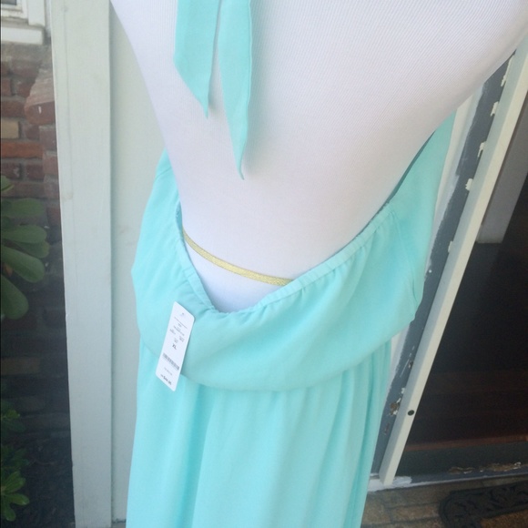 2B Bebe | Dresses | 2b Bebe Aqua Halter Dress W Gold Neckline | Poshmark