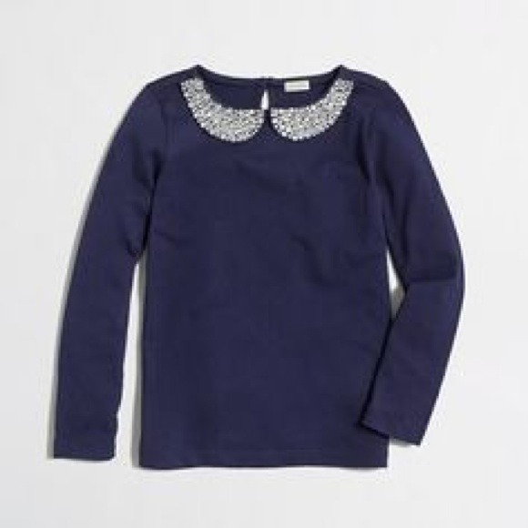 J. Crew | Tops | J Crew Jeweled Collar Navy Shirt | Poshmark
