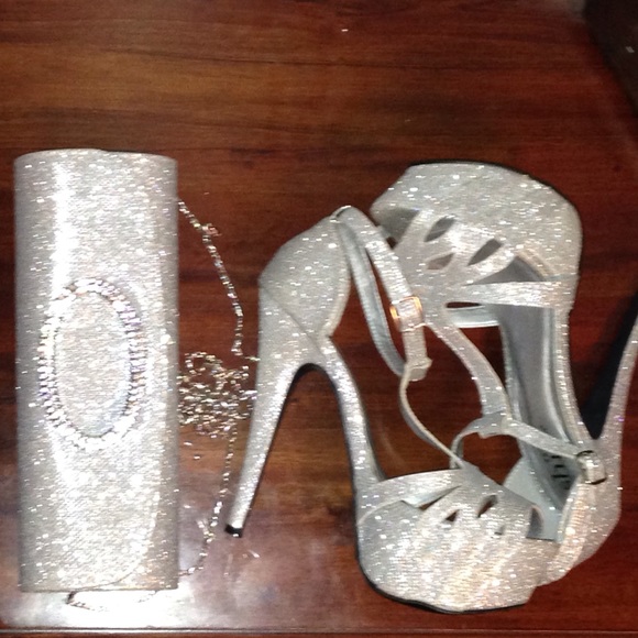 Shoes | Fancy Silver Heels With Matching Handbag | Poshmark