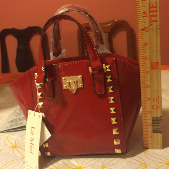 Le Miel | Bags | Brand New Fire Red Purse With Gold Studs | Poshmark