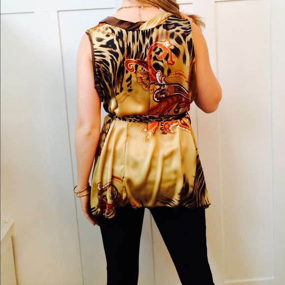 Tops | Bronze Gold Printed Blouse | Poshmark