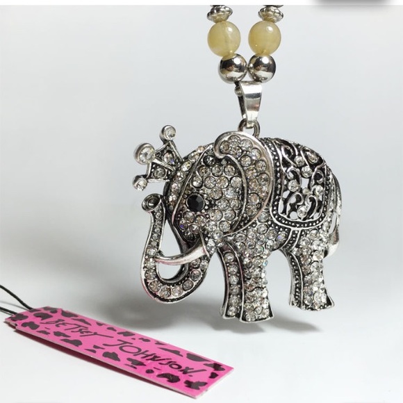 Betsey Johnson | Jewelry | Bj Bling Crystal Crown Elephants Pendant Necklace | Poshmark