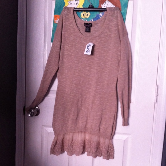 Questions | Sweaters | Tan Long Sweater With Lace | Poshmark