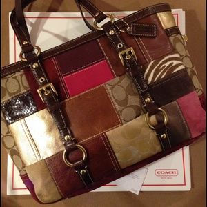 coach gold brown patchwork handbag on Poshmark