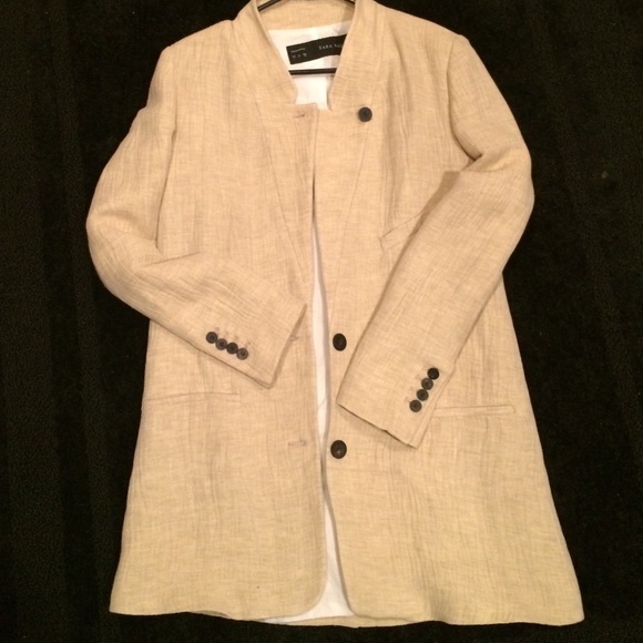 Zara | Jackets & Coats | Zara Linen Tan Jacket | Poshmark
