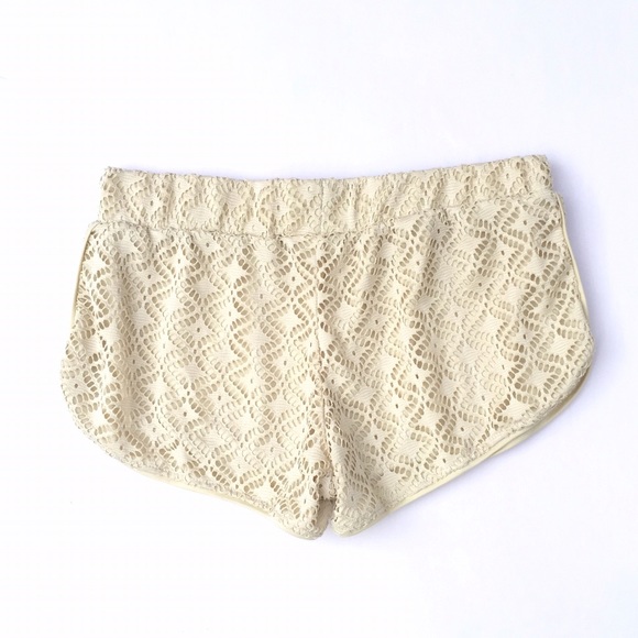 Shorts | Beige Sand Tan Crochet Laser Cut Lace Loose Shorts | Poshmark