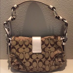 Coach | Bags | Signature Print Coach Sm Purse White Leather Trim | Poshmark