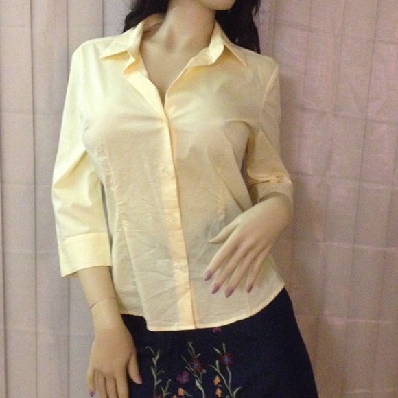 New York & Company | Tops | Yellow Button Front 34 Sleeve Blouse | Poshmark