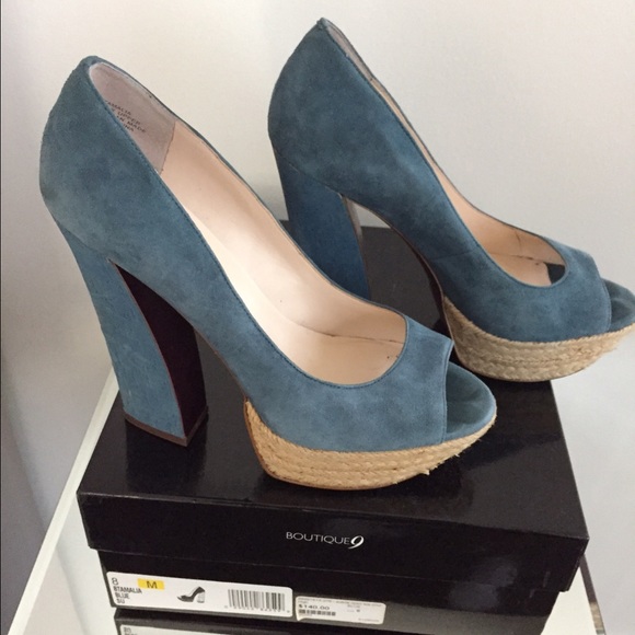 Boutique 9 | Shoes | Blue Suede Open Toe Heels | Poshmark