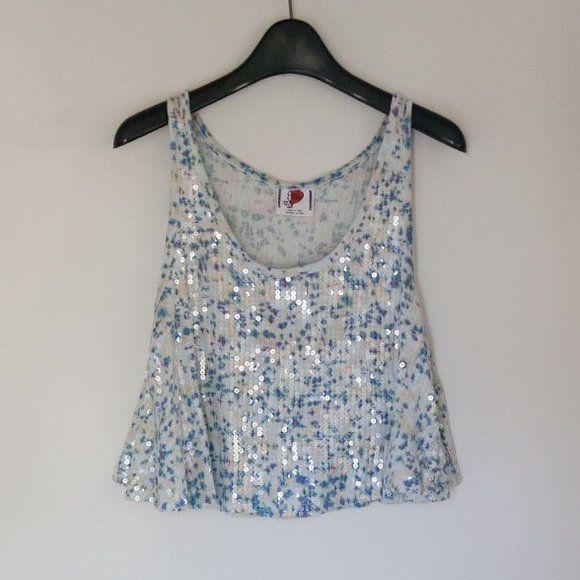 Free People | Tops | Free People Sequin Crop Trapeze Top | Poshmark