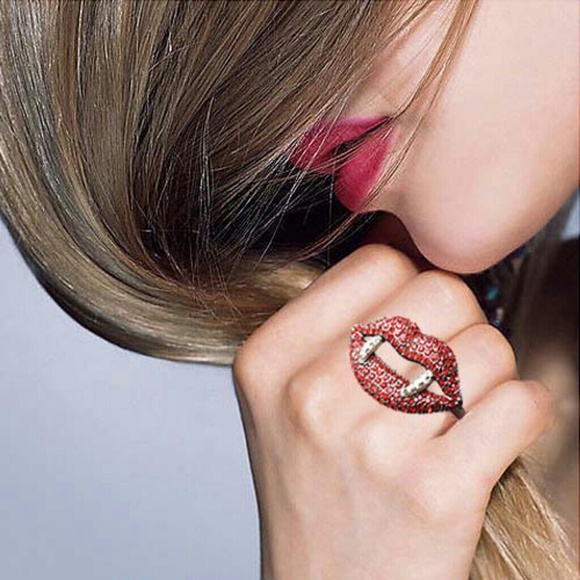 Rima Imar | Jewelry | Ring Crystal Lip Vampire Ring Silver Os | Poshmark