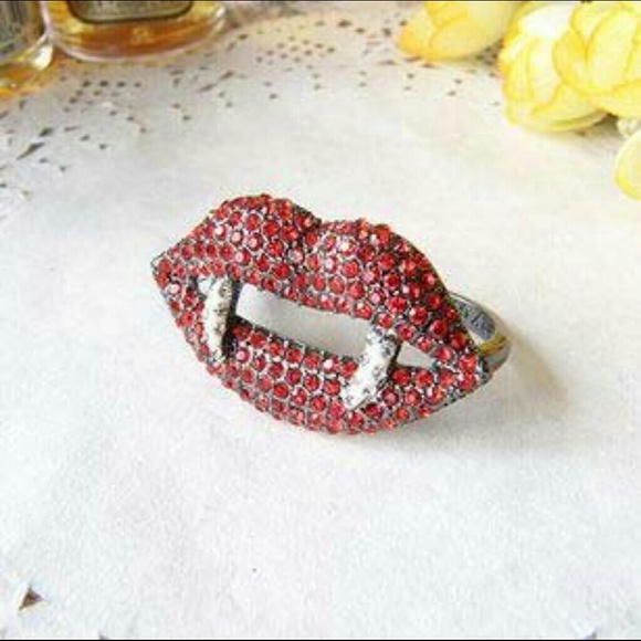 Rima Imar | Jewelry | Ring Crystal Lip Vampire Ring Silver Os | Poshmark