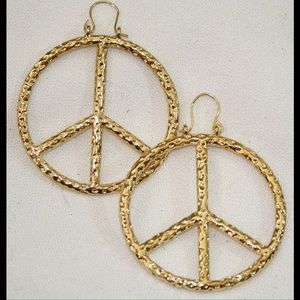 Jewelry | Large Hammered Peace Sign Gold Tone Earrings New | Poshmark