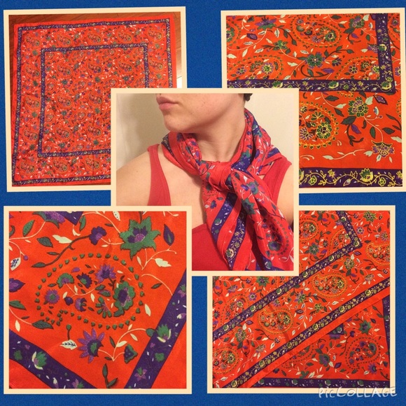 Accessories | Vintage Silky Red Patterned Scarf | Poshmark