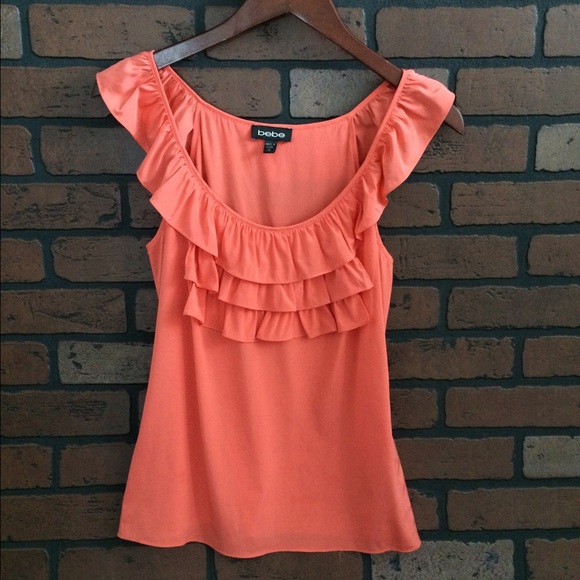 bebe | Tops | Orange Ruffled Tank | Poshmark
