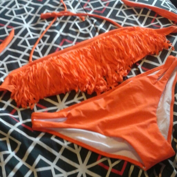 Swim | Orange Top Bottom Fringe Bathing Suit Nwot | Poshmark