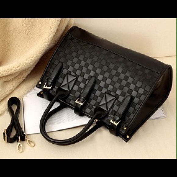 Bags | Checkered Pu Leather Satchel Shoulder Handbag | Poshmark