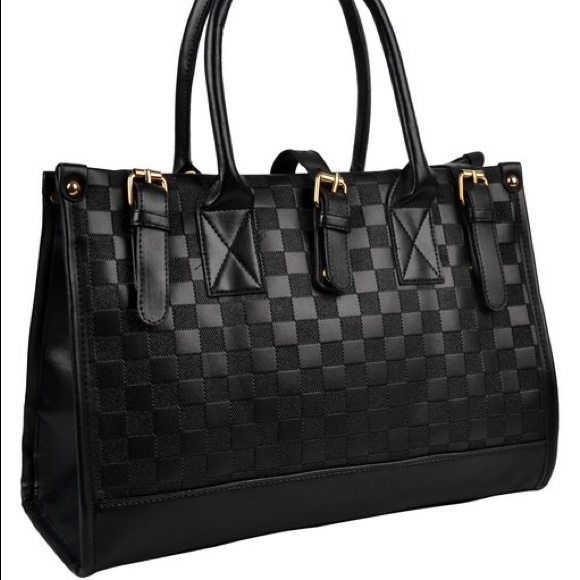Bags | Checkered Pu Leather Satchel Shoulder Handbag | Poshmark