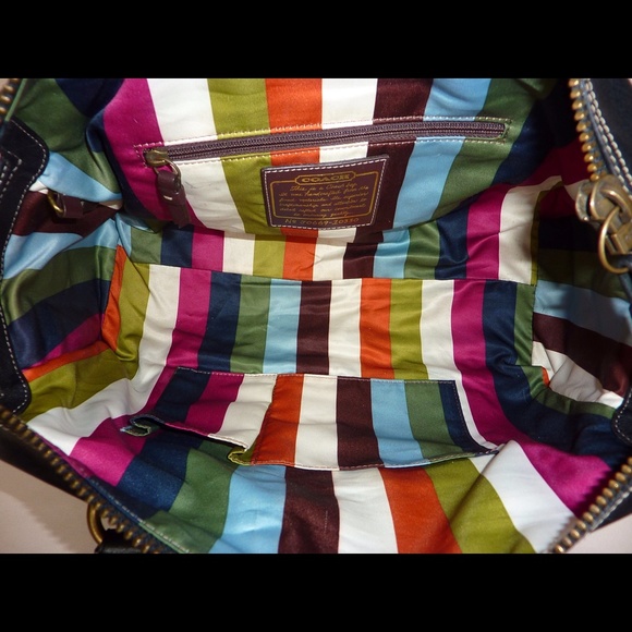 Coach | Bags | Coach Mandy Legacy Stripe Black Vachetta Leather | Poshmark