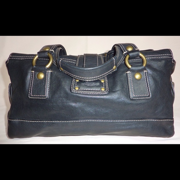 Coach | Bags | Coach Mandy Legacy Stripe Black Vachetta Leather | Poshmark