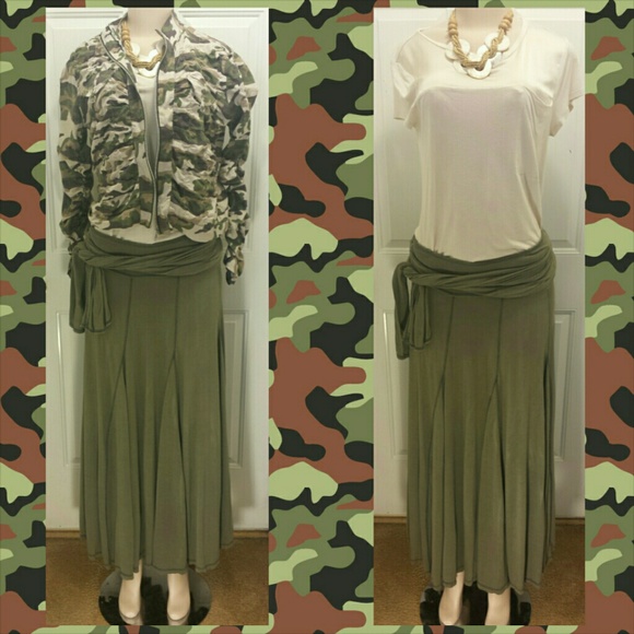 Lapis | Skirts | Lapis Army Green Flair Maxi Skirt | Poshmark
