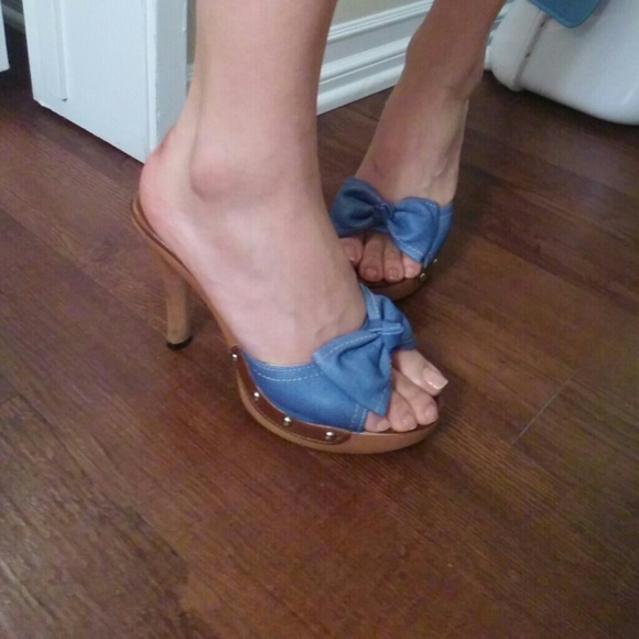 spinel | Shoes | Reduceddenim Ribbon Mule Cute Heels Size 8 | Poshmark