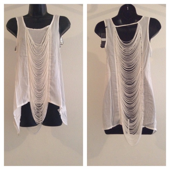 Tops | White Tank Style Shredded Top | Poshmark
