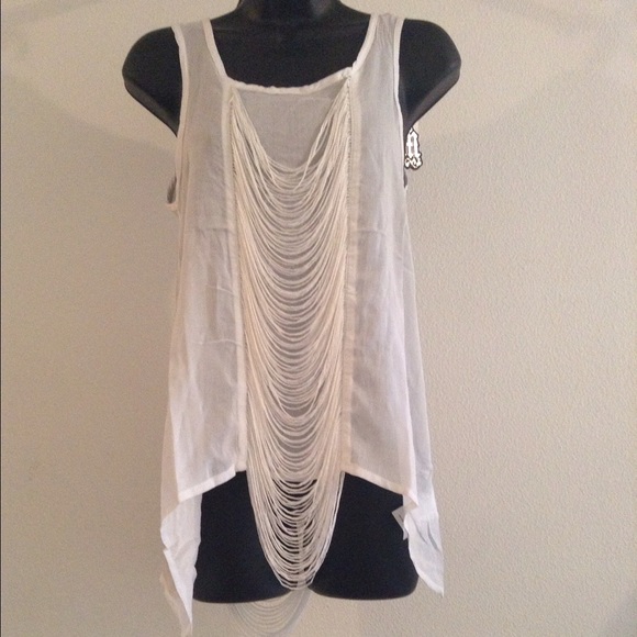 Tops | White Tank Style Shredded Top | Poshmark