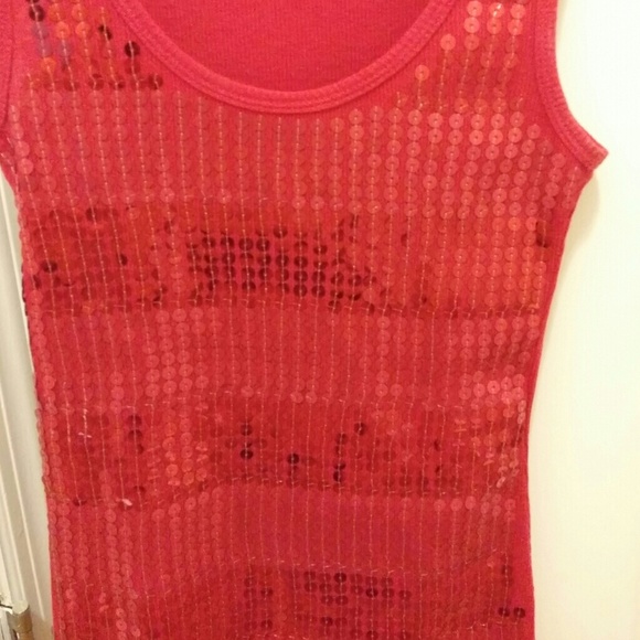 Tops | Red Sequin Tank Top | Poshmark