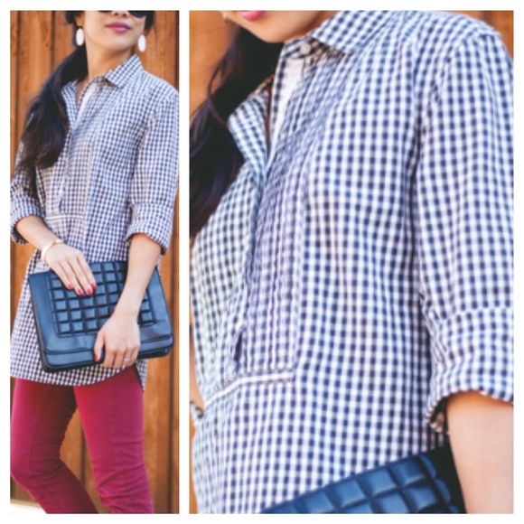 J. Crew | Tops | J Crew Black Gingham Tuxedo Tunic | Poshmark