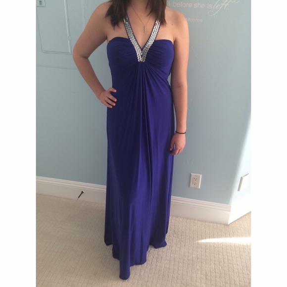 David's Bridal | Dresses | Cobalt Blue Prom Dress With Beaded Back ...