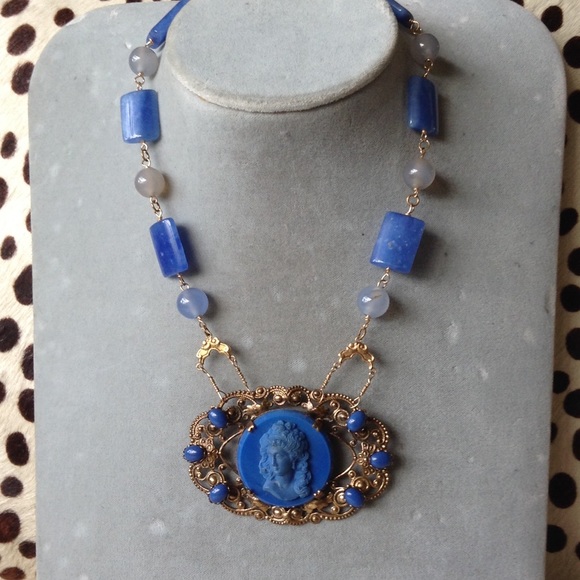 Custom made | Jewelry | Blue Cameo Necklace Earrings | Poshmark