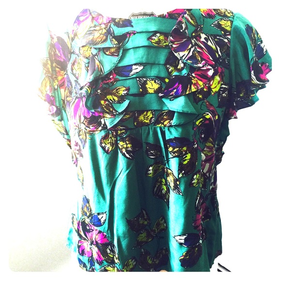 Postella | Tops | Postella 0 Silk Button Back Ruffled Top | Poshmark