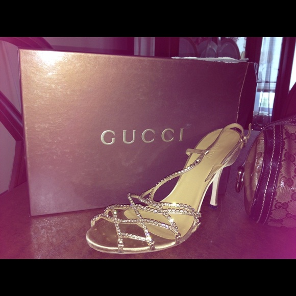 Gucci | Shoes | Gucci Gold Strappy Sandals Swarovski Rhinestones | Poshmark