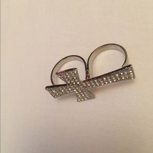 Jewelry | Double Finger Cross Ring With Rhinestones | Poshmark