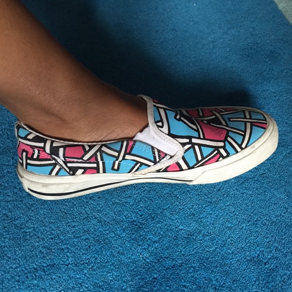 Shoes | Funky Pink And Blue Vansstyle Slip On Shoes | Poshmark