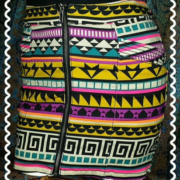 H&M | Skirts | Aztec Tribal Print Zipper Skirt | Poshmark