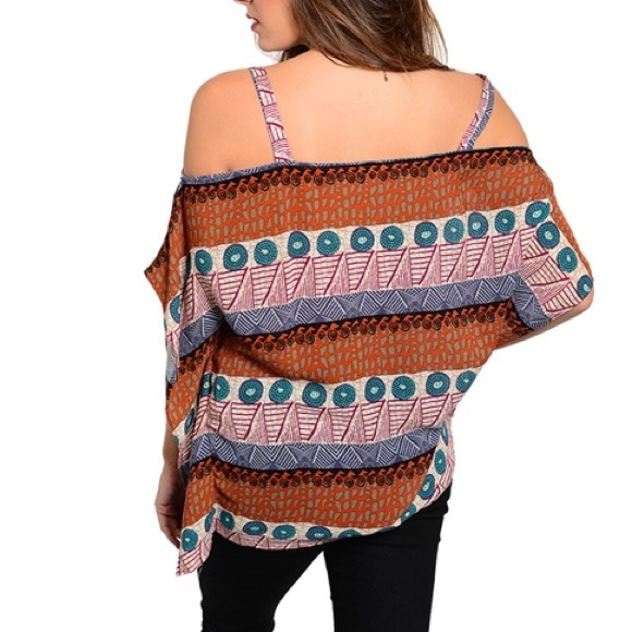Tops | New Cold Shoulder Abstract Print Boho Poncho Top | Poshmark