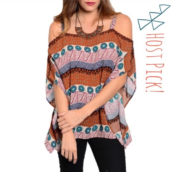 Tops | New Cold Shoulder Abstract Print Boho Poncho Top | Poshmark