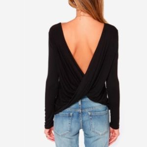 Tops | New Long Sleeve Open Twist Back Top In Black | Poshmark