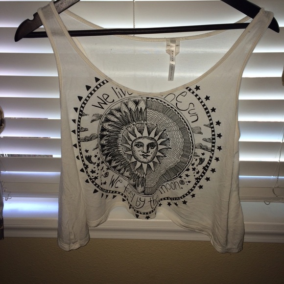 Tops | Small Half Sun Half Moon White Crop Top | Poshmark