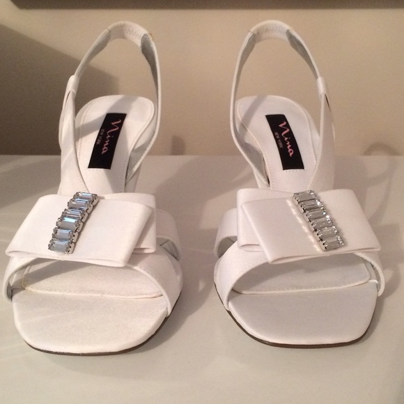 Nina Ricci | Shoes | Nina White Silk Prom Bridal Rhinestone Heels ...