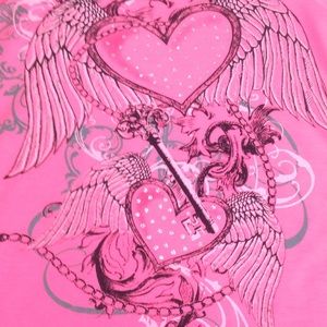 Wound up | Tops | Angel Winged Heart Neon Pink Top | Poshmark