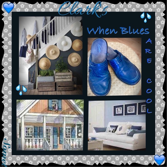 Clarks | Shoes | Nlclarks Leather Blue Mules | Poshmark