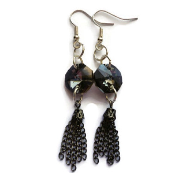 Jewelry | Gunmetal Gray Metallic Rhinestone Fringe Earrings | Poshmark