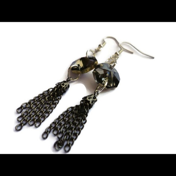 Jewelry | Gunmetal Gray Metallic Rhinestone Fringe Earrings | Poshmark
